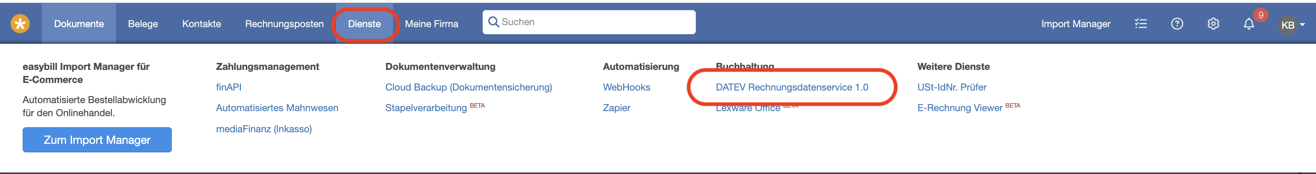 easybill mit DATEV-Datenservice verbinden Rechnungsdatenservice 1.0 – easybill GmbH